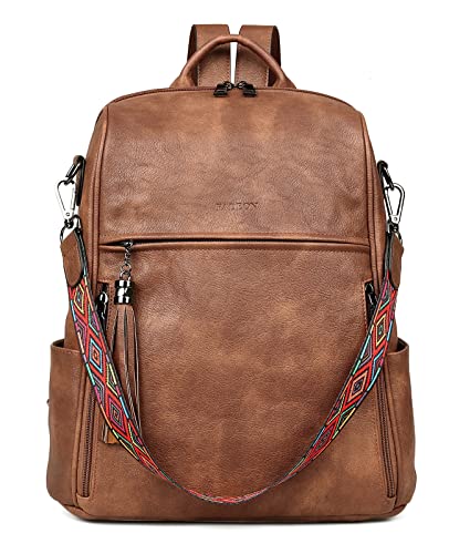 FADEON Leather Backpack Purse for Women Designer Ladies Shoulder Book Bag Fashion PU Convertible Travel Backpack Purses