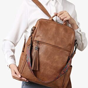 FADEON Leather Backpack Purse for Women Designer Ladies Shoulder Book Bag Fashion PU Convertible Travel Backpack Purses