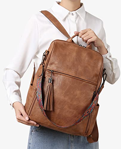 FADEON Leather Backpack Purse for Women Designer Ladies Shoulder Book Bag Fashion PU Convertible Travel Backpack Purses