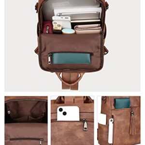 FADEON Leather Backpack Purse for Women Designer Ladies Shoulder Book Bag Fashion PU Convertible Travel Backpack Purses