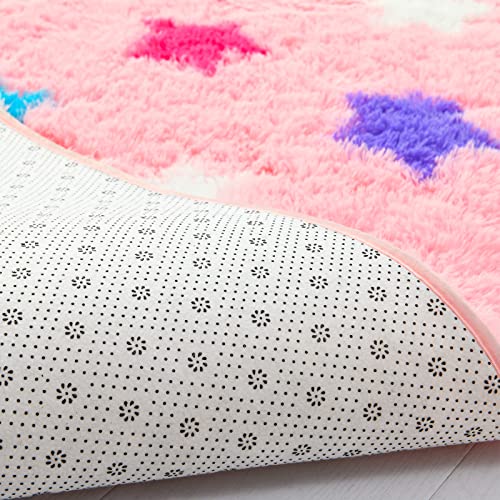 ST. BRIDGE Soft Shag Rug for Girls Bedroom, Fluffy Bedroom Carpet for Princess Castle Baby Toddlers Kids Room Decor, Anti-Skid Fuzzy Cute Nursery Mats Living Room Dorm Plush Carpet, Pink 4 x 6 Feet