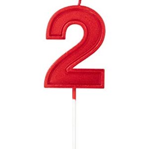 2.76in Birthday Candles Glitter Cake Red Number 2 Candles Topper Decoration for Wedding Anniversary,Kids and Adults Party Celebration (RED Number 2)