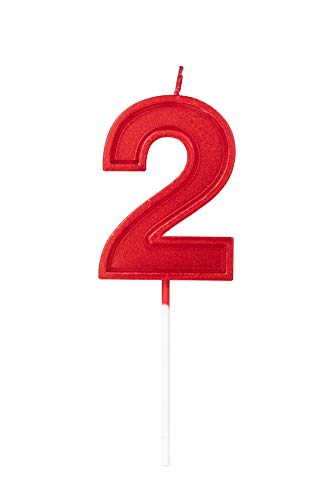 2.76in Birthday Candles Glitter Cake Red Number 2 Candles Topper Decoration for Wedding Anniversary,Kids and Adults Party Celebration (RED Number 2)