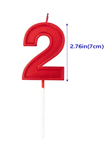 2.76in Birthday Candles Glitter Cake Red Number 2 Candles Topper Decoration for Wedding Anniversary,Kids and Adults Party Celebration (RED Number 2)