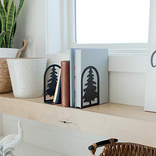 Hômbase Decorative Bookends for Heavy Books, Paperbacks, Hardcovers, Encyclopedias, Cookbooks - 2X Beautiful Spruce Tree Heavy Duty Anti-Slip Metal Book Stoppers for Bookcase Bookshelves (Black)