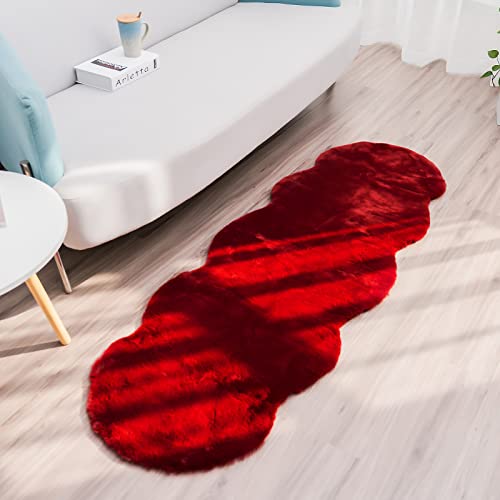 STAOLENE Ultra Soft Faux Rabbit Fur Chair Cover Couch Pad Fuzzy Area Rug Fluffy Bedside Carpet Mat for Bedroom Floor Sofa Living Room Rugs 2 x 6 ft, Burgundy Red Fur Rug (Burgundy Red, 2 x 6 ft)