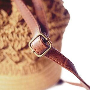 N/C Handwoven Rattan vintage purse Bag Bucket bag Natural Chic Casual Handbag Beach Sea tote Basket Straw shoulder Bag (Light Brown)