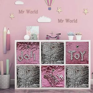 Kids Foldable Storage Bins[4-Pack], Decorative Square Storage Box set, Collapsible Storage Cubs with Flip Sequins, Organizer Basket for Toys, Gifts,Home, Nersury (11″x10.5″x10.5″,Pink/Silver) (4)