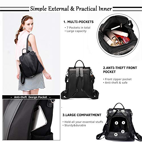 TcIFE Backpack Purse for Women Fashion School Purse and Hangbags Shoulder Bags Nylon Anti-theft Rucksack