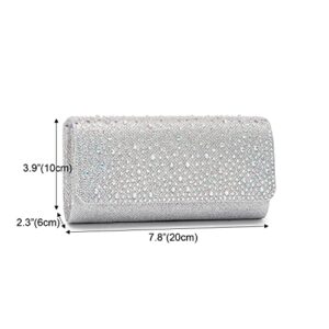 Leanoria Crystal Evening Clutch Silver Purse Chain Shoulder Crossbody Bag Bling Rhinestone Purse for Bride (Silver)