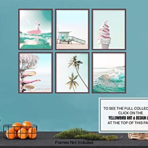 Tropical Summer Wall Art Set - 8x10 Nautical Ocean Poster Prints for Beach House Decor, Home Decoration - Cool Chic Gift - Unframed Nautical Photo Pictures - Flamingo, Palm Tree, Wave, Water