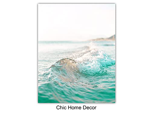 Tropical Summer Wall Art Set - 8x10 Nautical Ocean Poster Prints for Beach House Decor, Home Decoration - Cool Chic Gift - Unframed Nautical Photo Pictures - Flamingo, Palm Tree, Wave, Water