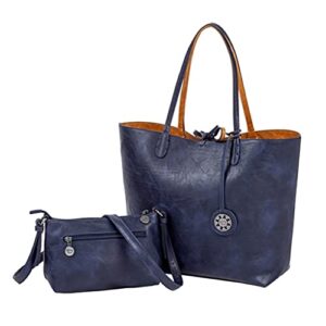 sydney love vegan leather reversible tote & crossbody set, navy/camel