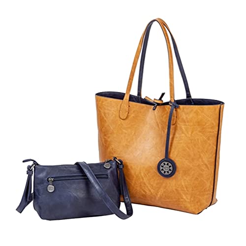 Sydney Love Vegan Leather Reversible Tote & Crossbody Set, Navy/Camel