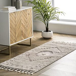 nuloom sorolla modern shag runner rug, 2′ 6″ x 6′, beige