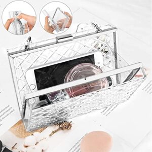 Clear Purse for Women, Acrylic Box Evening Clutch Bag, Mini Jelly Purse Transparent, Stadium Approved Crossbody Shoulder Handbag for Women.(silver)