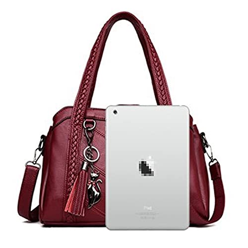 FiveloveTwo Women Purse and Handbags Fashion Tote PU Stiching Top Handle Satchel Shoulder Bag with Ornaments Burgundy