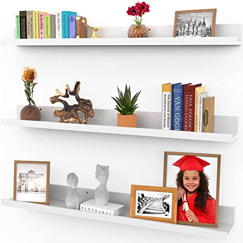 Icona Bay 36 Inch Floating Shelves for Wall, Set of 3 in Powder White, Modern Rustic Style, Wall Mounted Display Shelves, Picture Ledges