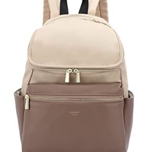 Kah&Kee Backpack for Women Fashion Waterproof School Bag Multiple Compartments 10 Pockets Fake-Leather Nylon Stitching (Light Beige/Beige)