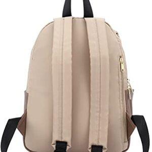 Kah&Kee Backpack for Women Fashion Waterproof School Bag Multiple Compartments 10 Pockets Fake-Leather Nylon Stitching (Light Beige/Beige)