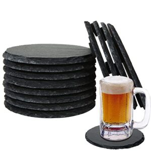 certbuy 12 pack slate coasters round 4 inch, black stone coasters, bulk round slate stone cup coaster, natural stone coasters with anti-scratch bottom for bar, kitchen home decor, table, cup, diy