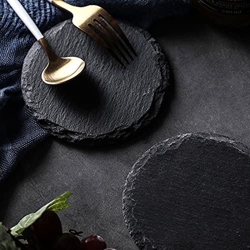 CertBuy 12 Pack Slate Coasters Round 4 Inch, Black Stone Coasters, Bulk Round Slate Stone Cup Coaster, Natural Stone Coasters with Anti-Scratch Bottom for Bar, Kitchen Home Decor, Table, Cup, DIY