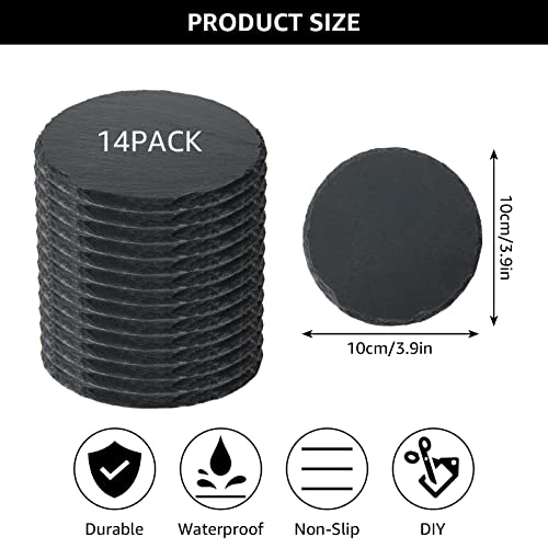 CertBuy 12 Pack Slate Coasters Round 4 Inch, Black Stone Coasters, Bulk Round Slate Stone Cup Coaster, Natural Stone Coasters with Anti-Scratch Bottom for Bar, Kitchen Home Decor, Table, Cup, DIY