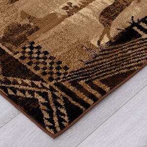 Champion Rugs Rustic Country Theme Wildlife Nature Moose Deer Elk Birds Lodge Cabin Modern Geometric Area Rug Carpet (5’ 3” X 7’ 5”)