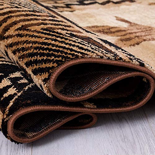 Champion Rugs Rustic Country Theme Wildlife Nature Moose Deer Elk Birds Lodge Cabin Modern Geometric Area Rug Carpet (5’ 3” X 7’ 5”)