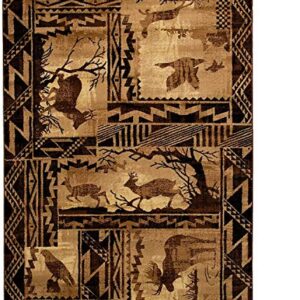 Champion Rugs Rustic Country Theme Wildlife Nature Moose Deer Elk Birds Lodge Cabin Modern Geometric Area Rug Carpet (5’ 3” X 7’ 5”)