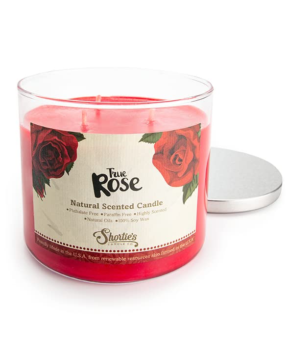 True Rose Highly Scented Natural 3 Wick Candle, Essential Fragrance Oils, 100% Soy, Phthalate & Paraben Free, Clean Burning, 14.5 Oz.