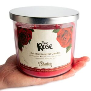 True Rose Highly Scented Natural 3 Wick Candle, Essential Fragrance Oils, 100% Soy, Phthalate & Paraben Free, Clean Burning, 14.5 Oz.