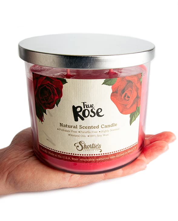 True Rose Highly Scented Natural 3 Wick Candle, Essential Fragrance Oils, 100% Soy, Phthalate & Paraben Free, Clean Burning, 14.5 Oz.