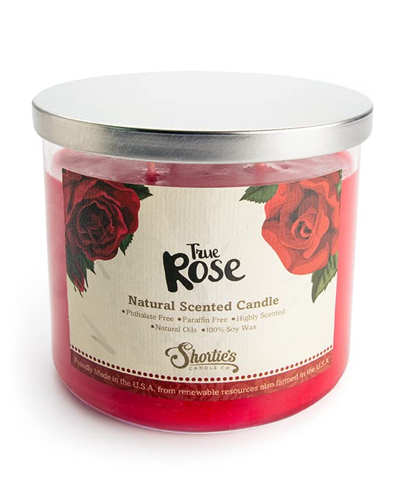 True Rose Highly Scented Natural 3 Wick Candle, Essential Fragrance Oils, 100% Soy, Phthalate & Paraben Free, Clean Burning, 14.5 Oz.