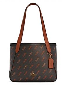 coach womens horse and carriage tote 27 with horse and carriage dot print (black brown multi)