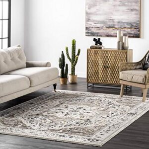 nuloom oliveira floral medallion fringe area rug, 5′ 3″ x 7′ 7″, beige