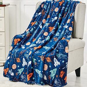 Décor&More Out of This World Plush Fleece Throw Blanket (50 inches x 60 inches ) - Space Adventure