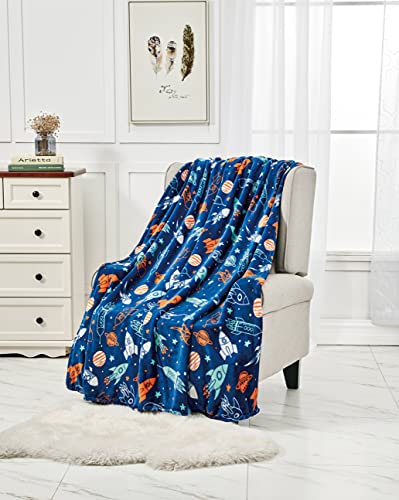 Décor&More Out of This World Plush Fleece Throw Blanket (50 inches x 60 inches ) - Space Adventure