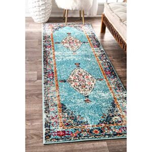 nuloom veronica vintage distressed runner rug, 2′ 6″ x 10′, aqua