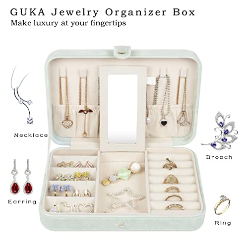 GUKA Plush Velvet Travel Jewelry Box Organizer for Women Girls Jewelry Holder for Earring Ring Necklace Jewelry Travel Organizer Small Jewelry Box