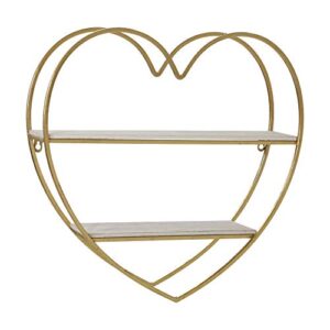 sagebrook home 14916 metal/wood 2 tier heart wall shelf, white/gold