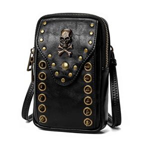 nice–buy punk gothic skull carry purse women handbag single shoulder waist bag cell phone wallet steampunk retro women travel purse motorcycle bag stud rivet fashion, black, small