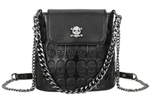 fivelovetwo handbags for women punk ladies purses pu leather satchel skull shoulder tote bag black