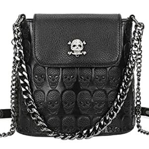 FiveloveTwo Handbags for Women Punk Ladies Purses PU Leather Satchel Skull Shoulder Tote Bag Black