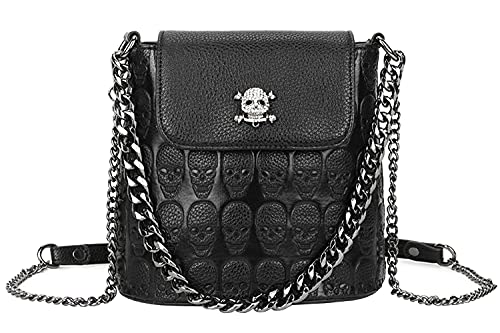 FiveloveTwo Handbags for Women Punk Ladies Purses PU Leather Satchel Skull Shoulder Tote Bag Black