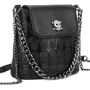 FiveloveTwo Handbags for Women Punk Ladies Purses PU Leather Satchel Skull Shoulder Tote Bag Black