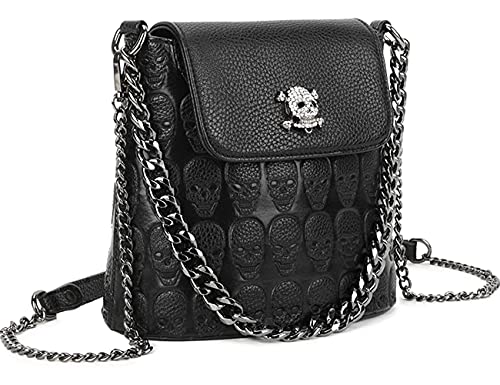 FiveloveTwo Handbags for Women Punk Ladies Purses PU Leather Satchel Skull Shoulder Tote Bag Black