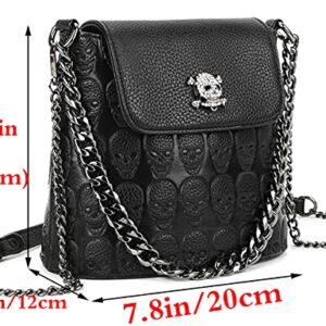 FiveloveTwo Handbags for Women Punk Ladies Purses PU Leather Satchel Skull Shoulder Tote Bag Black