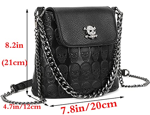 FiveloveTwo Handbags for Women Punk Ladies Purses PU Leather Satchel Skull Shoulder Tote Bag Black