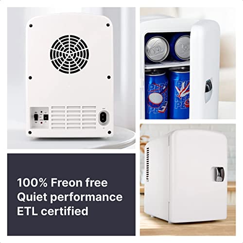 Living Enrichment Mini Fridge Chilling and Warming, Portable Compact Refrigerator AC/DC Power, 4L 6 Cans Capacity, for Skincare, Foods, Medications, Milk, Home and Travel - White